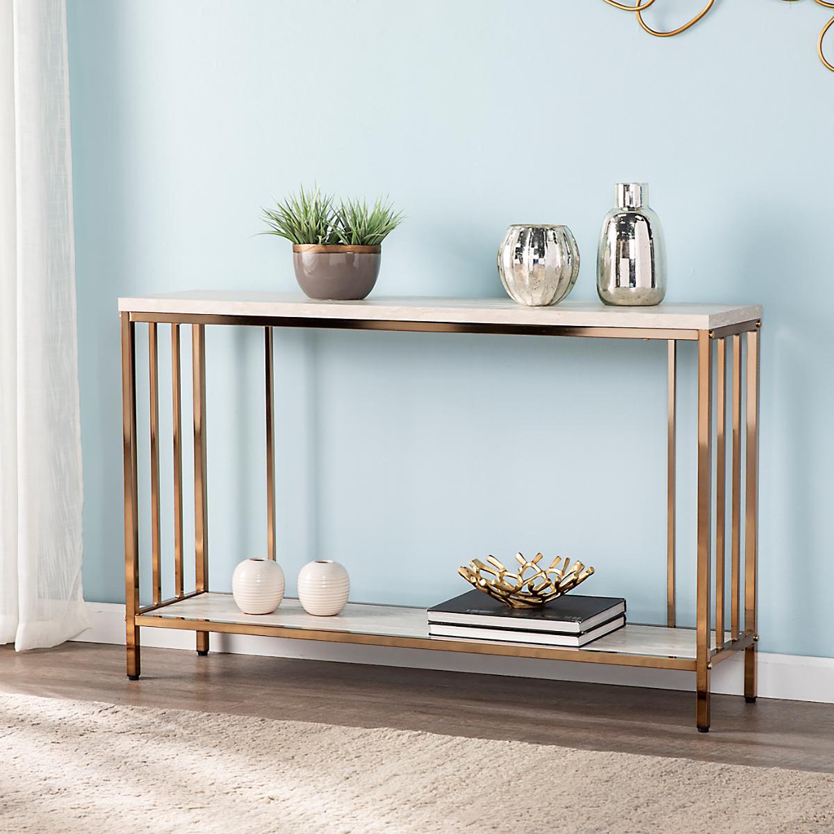 Buy Two-Tier Rose Gold Console Table - Royale Stones