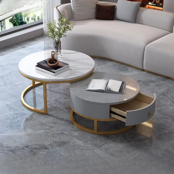 Buy Multi Top Nested Circular Coffee Table with Storage Drawer Royale Stones